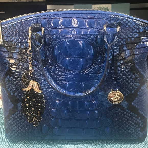 Brahmin | Bags | Brahmin Blue And Black Satchel With Textured Elegance ...